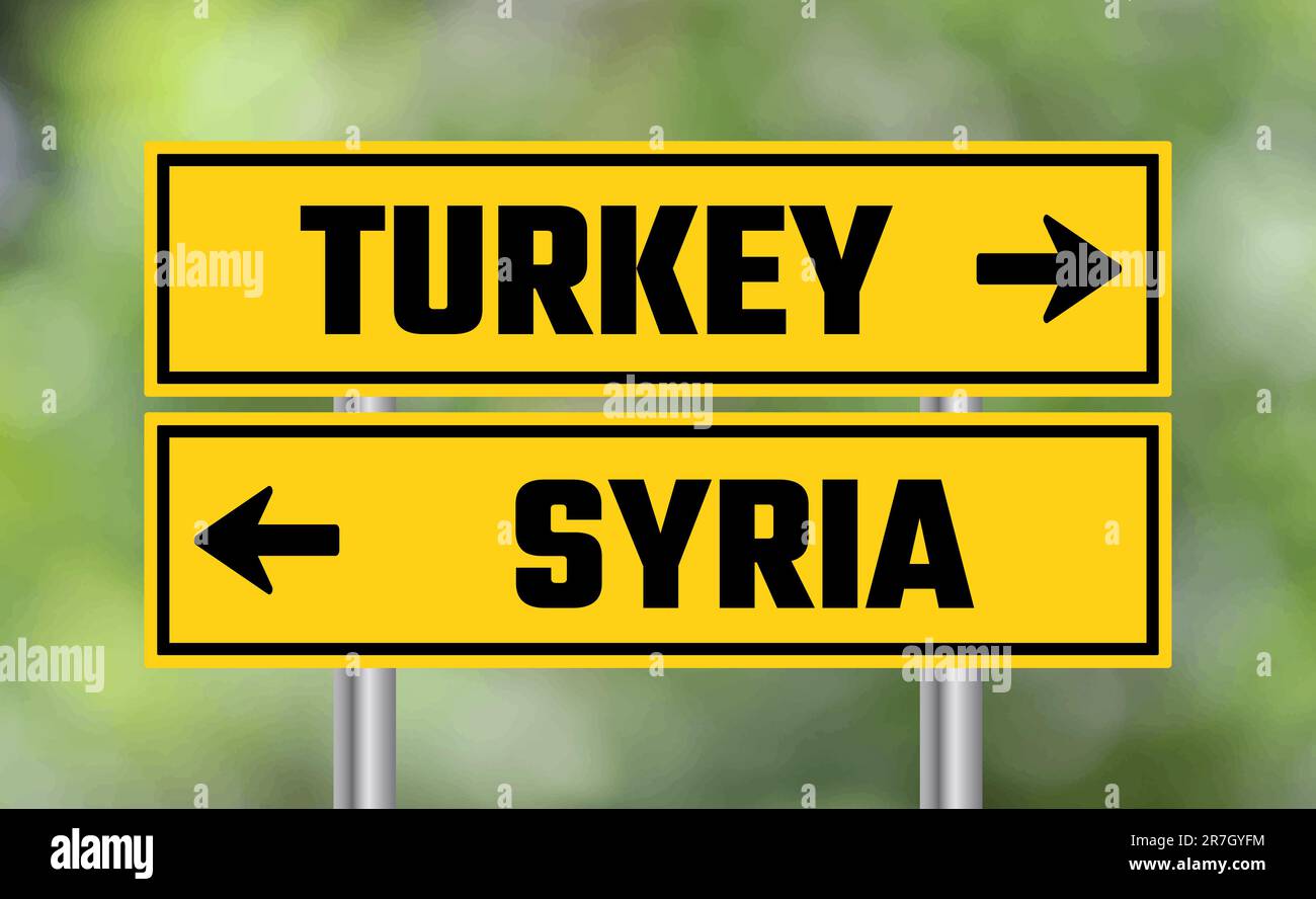 Turkey or Syria road sign on blur background Stock Photo - Alamy