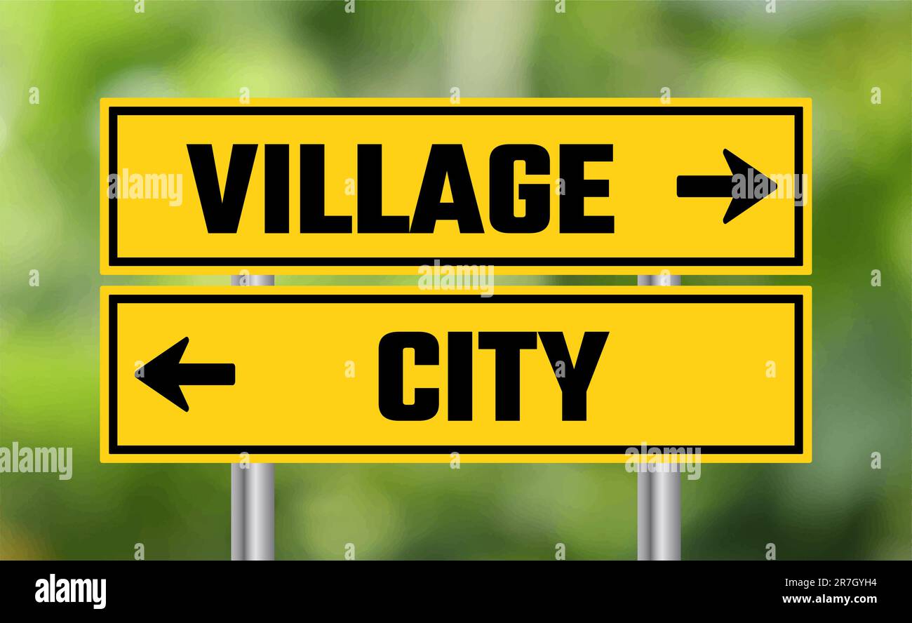 Village or city road sign on blur background Stock Photo - Alamy