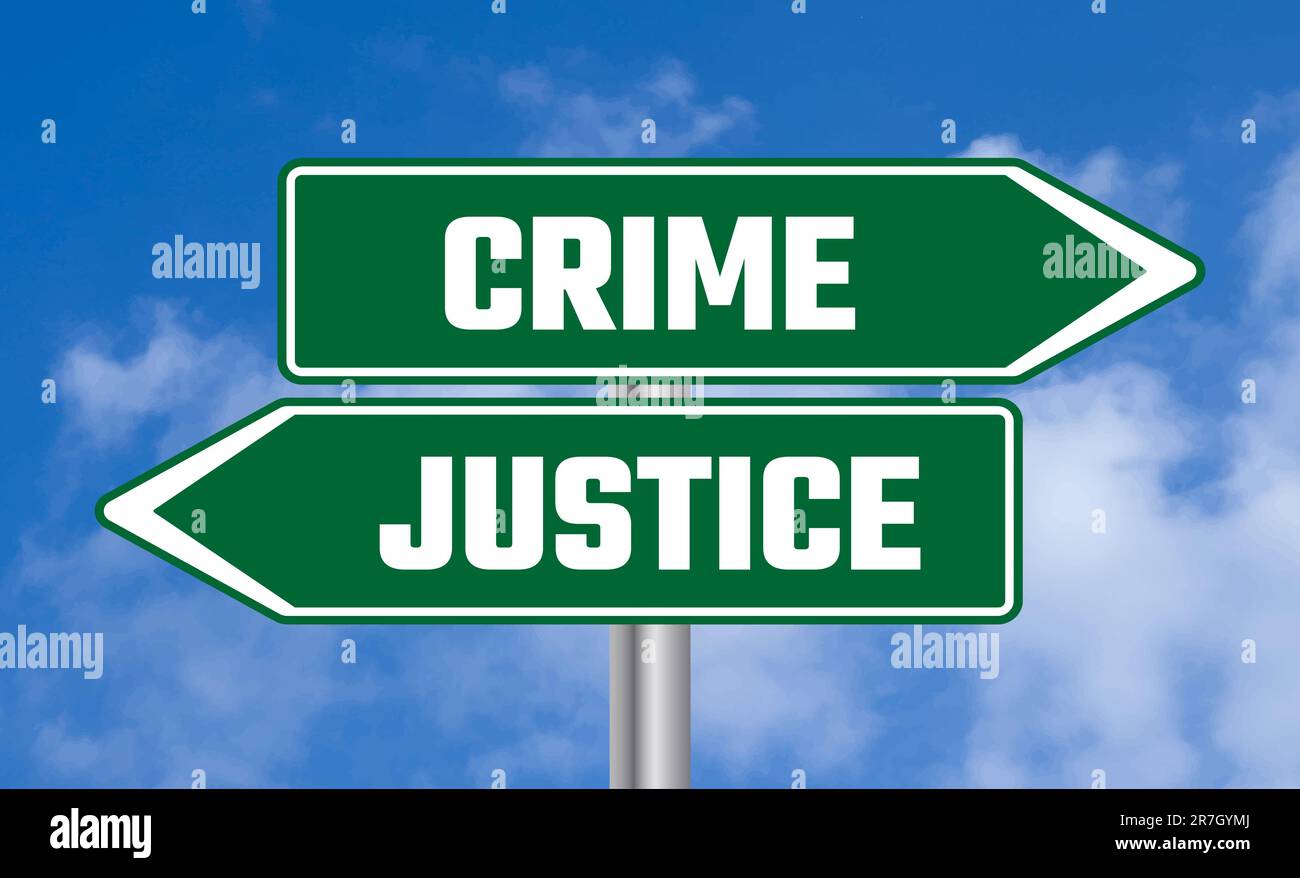 Crime or justice road sign on sky background Stock Photo - Alamy