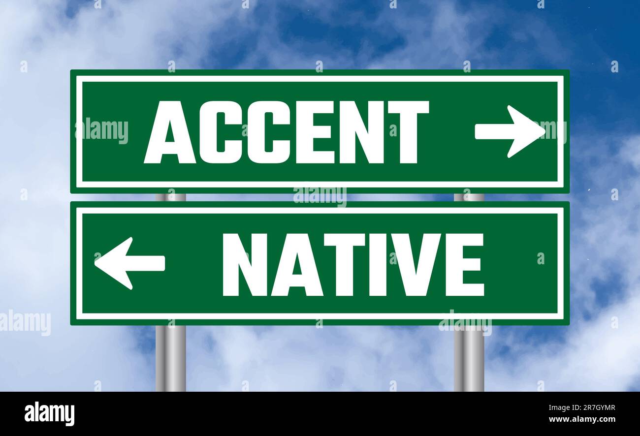 Accent or native road sign on blue sky background Stock Photo - Alamy