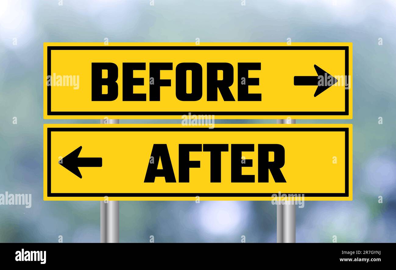 Before and after road sign on blur background Stock Photo - Alamy
