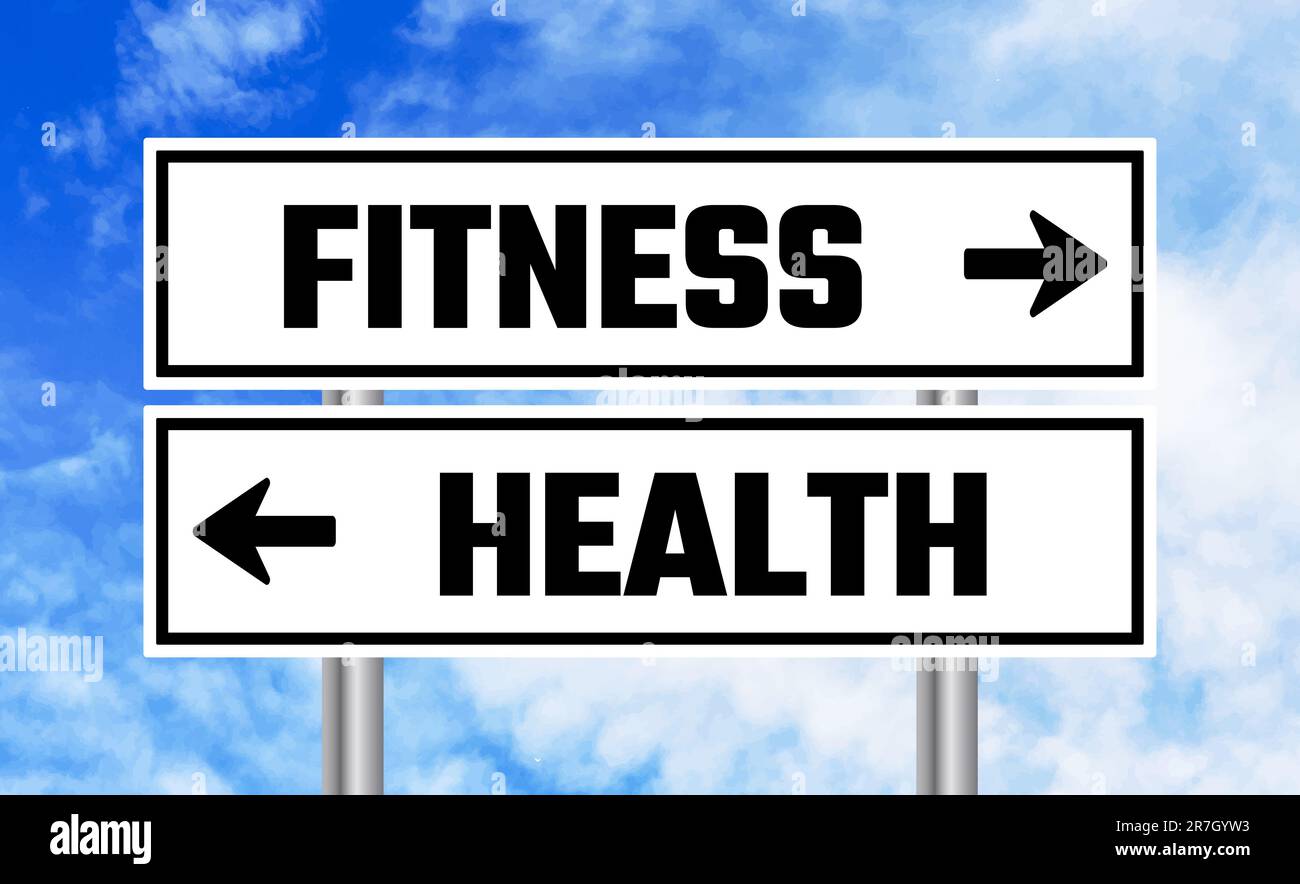 Fitness or health road sign on cloudy sky background Stock Photo - Alamy