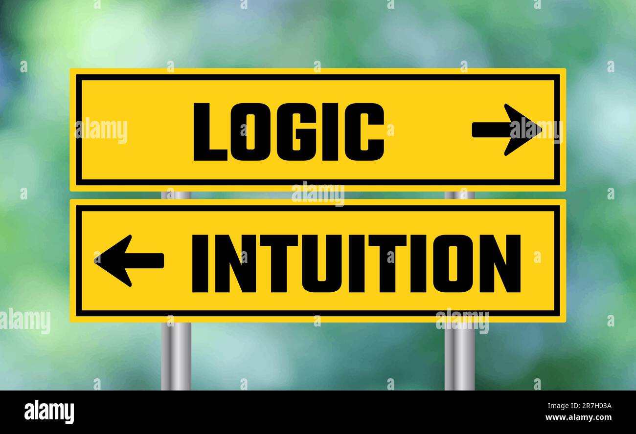Logic or intuition road sign on blur background Stock Photo - Alamy