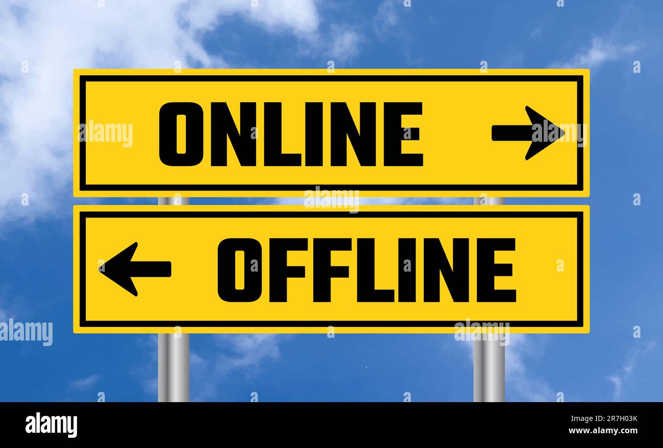 Online or offline road sign on sky background Stock Photo - Alamy