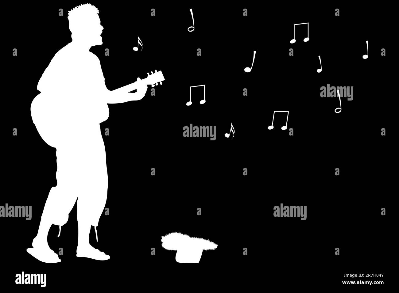 guitar guy singing, abstract white silhouette isolated on black ...