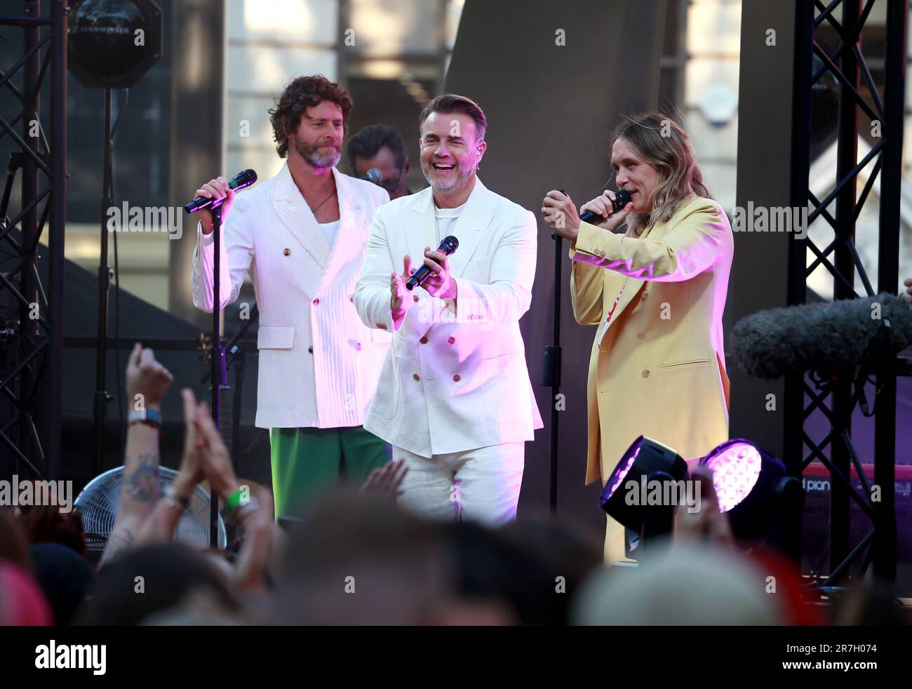 London, UK. 15th June, 2023. Howard Donald, Gary Barlow and Mark Owen ...