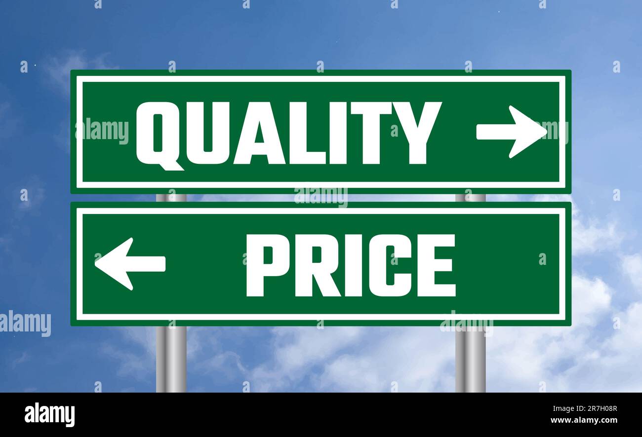 Quality or price road sign on sky background Stock Photo - Alamy