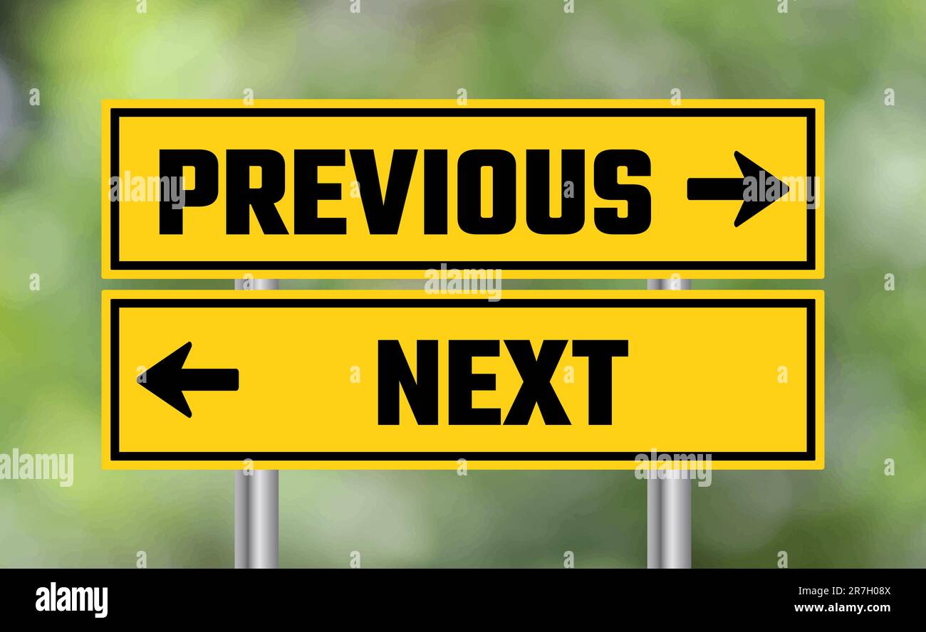 Previous or next road sign on blur background Stock Photo - Alamy