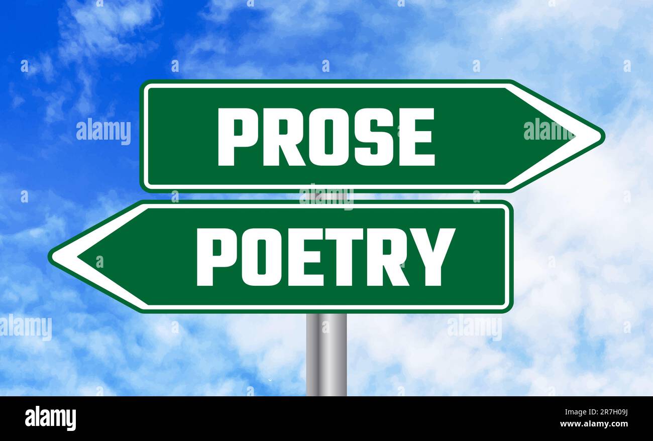 Prose or poetry road sign on cloudy sky background Stock Photo - Alamy