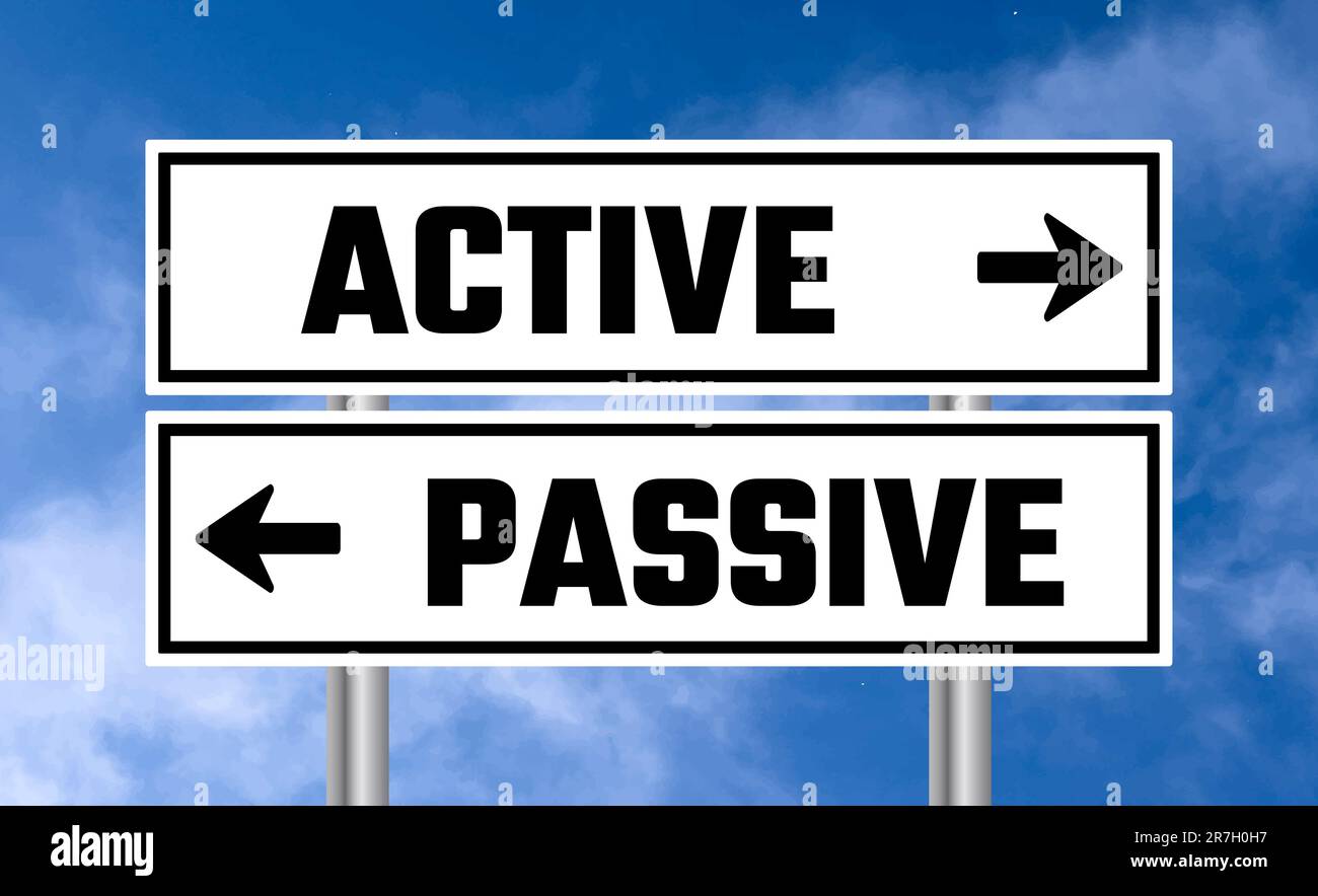 Active or passive road sign on sky background Stock Photo - Alamy