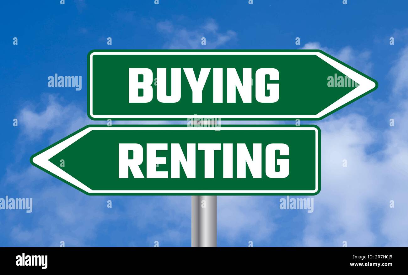 Buying or renting road sign on sky background Stock Photo - Alamy