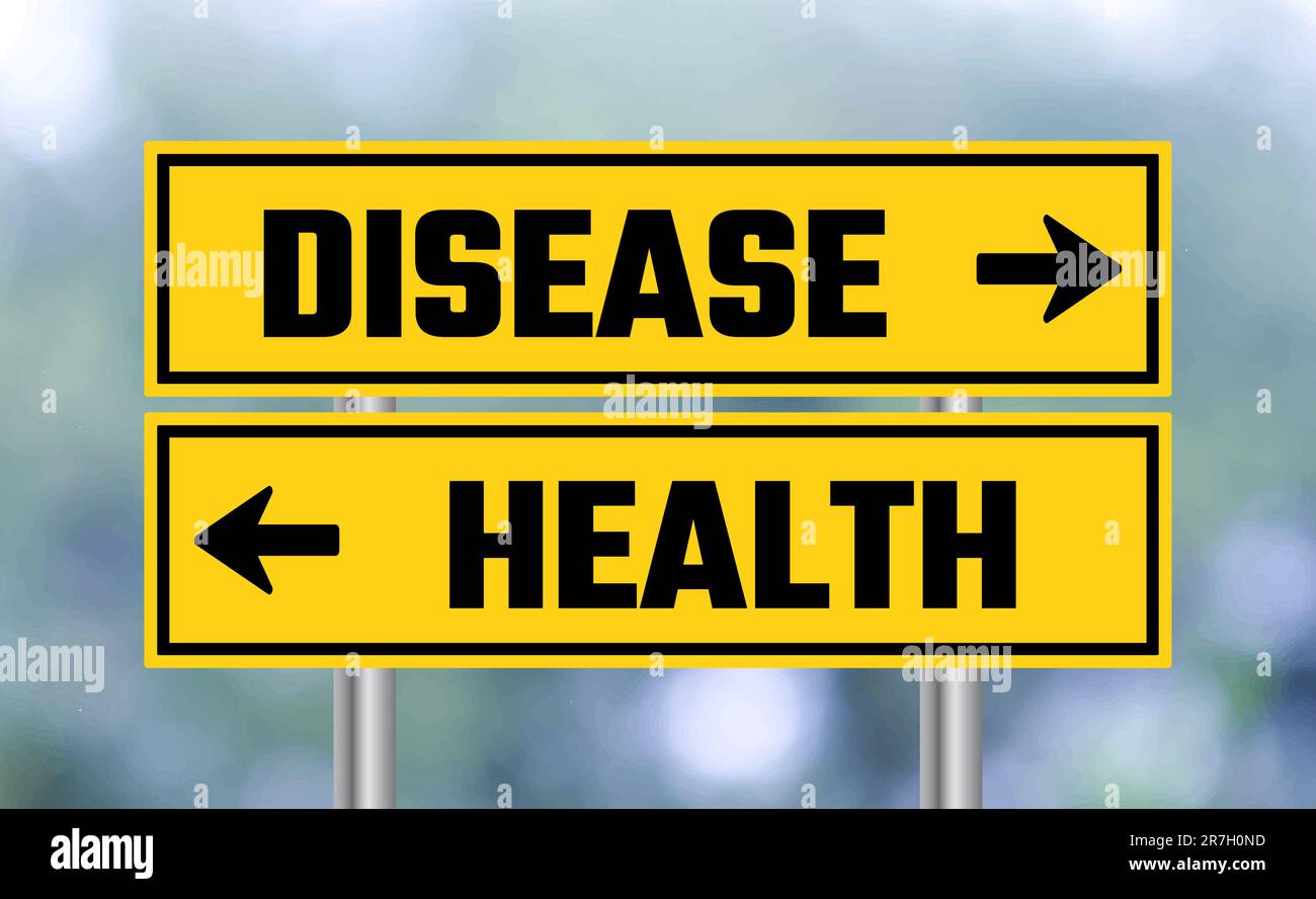 Disease or health road sign on blur background Stock Photo - Alamy