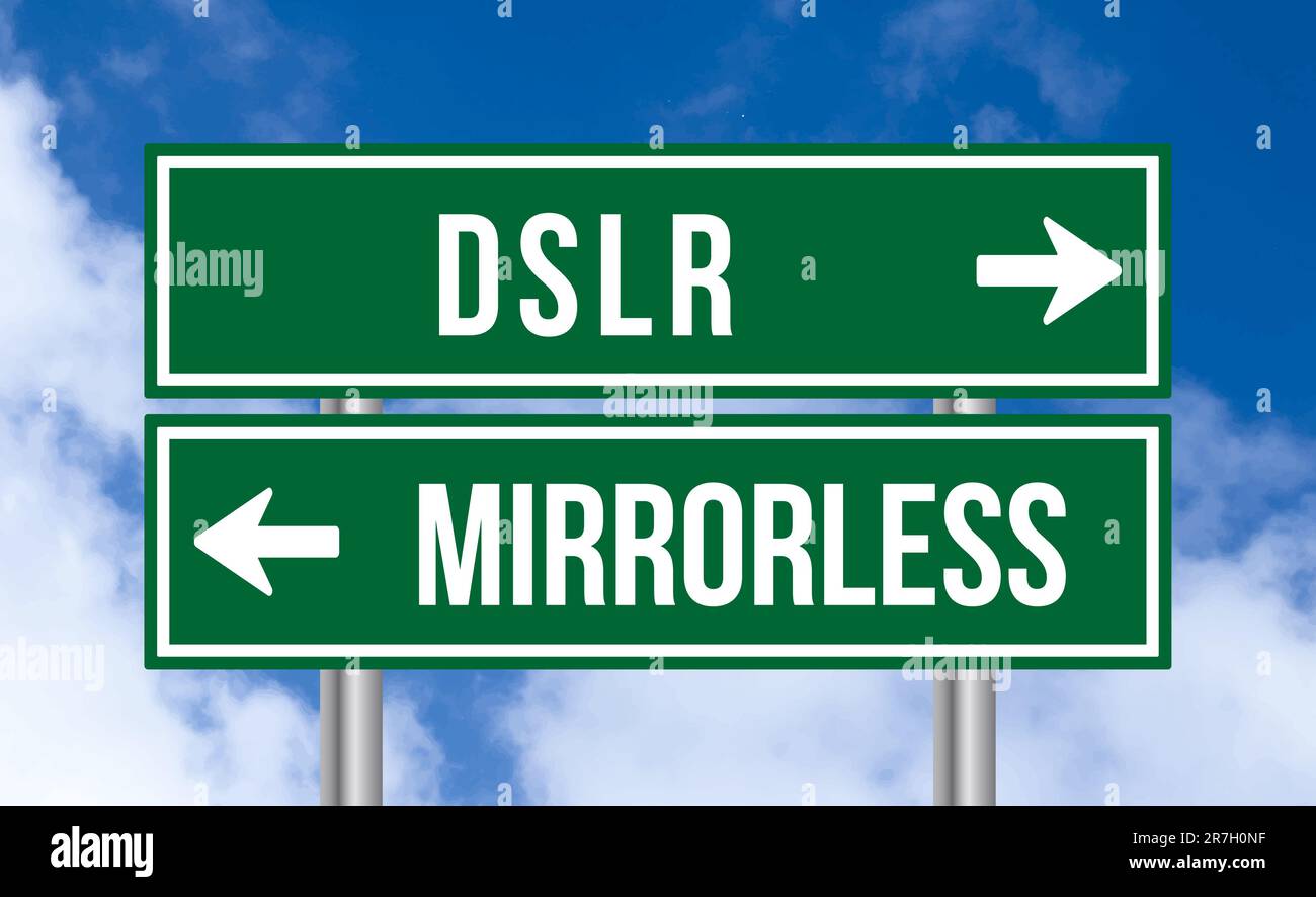 Dslr or mirrorless road sign on sky background Stock Photo - Alamy