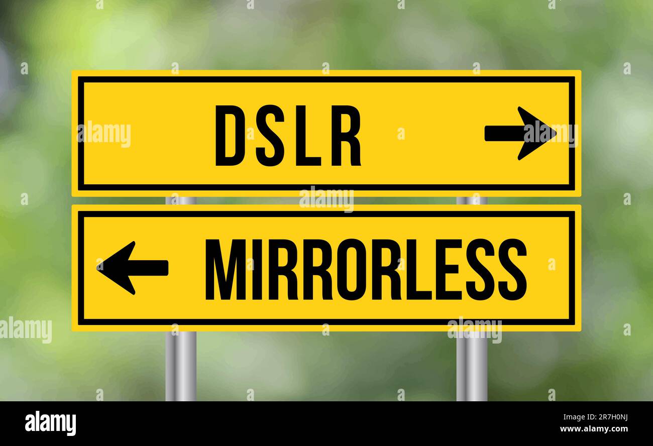 Dslr or mirrorless road sign on blur background Stock Photo - Alamy