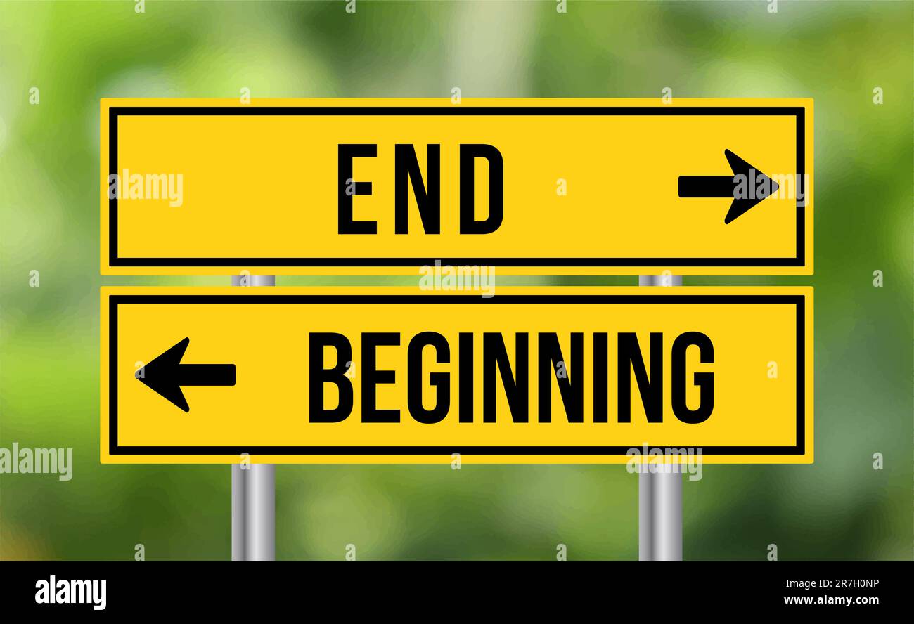 End or beginning road sign on blur background Stock Photo - Alamy