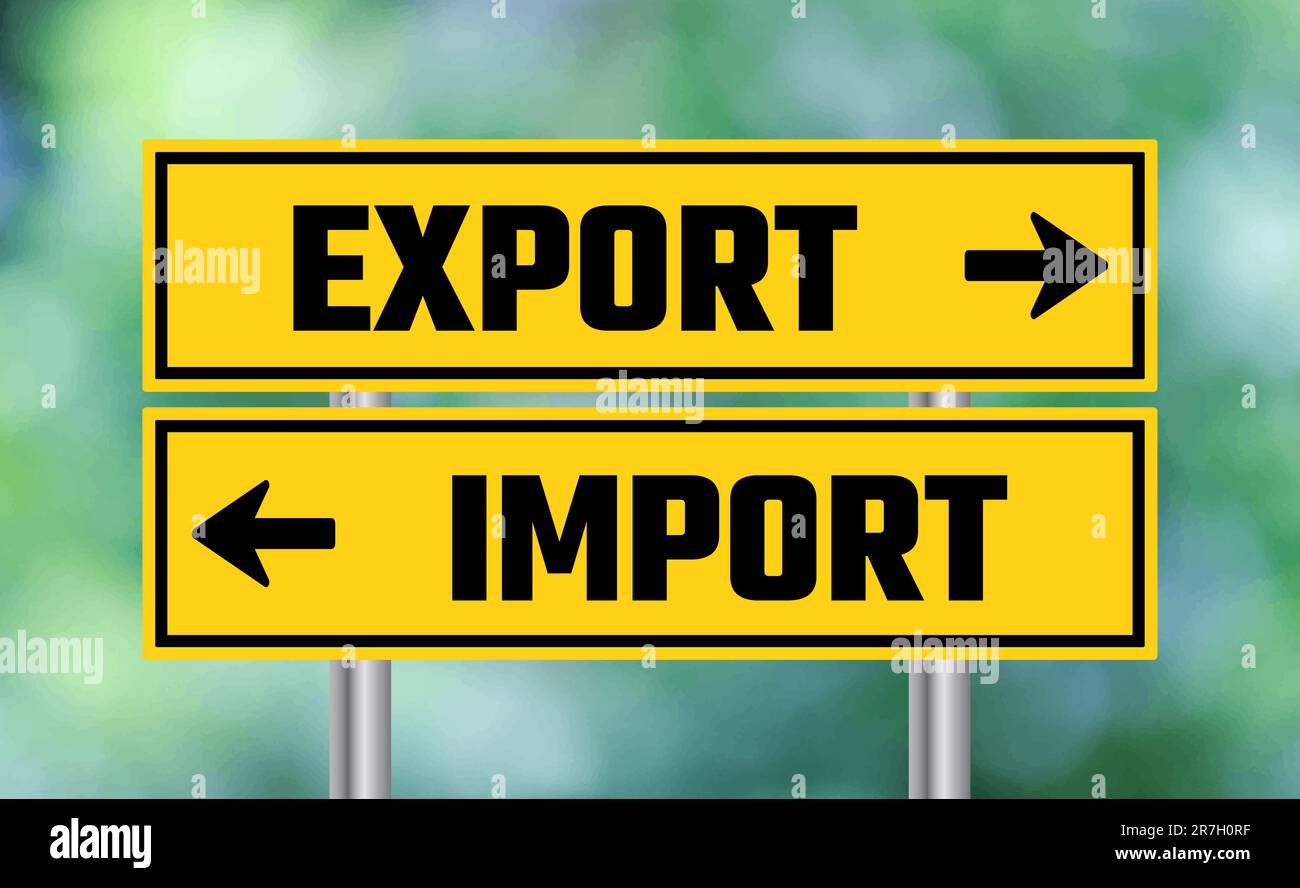 Export or import road sign on blur background Stock Photo - Alamy