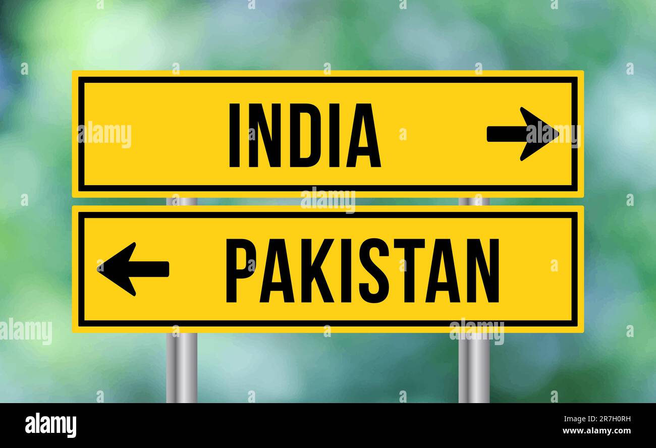 India or pakistan road sign on blur background Stock Photo - Alamy