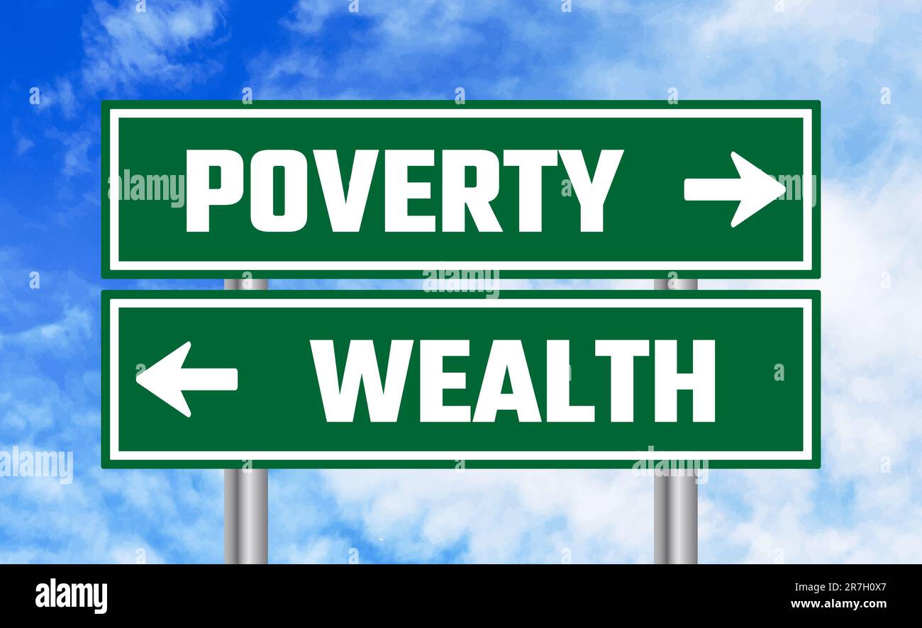 Poverty or wealth road sign on sky background Stock Photo - Alamy