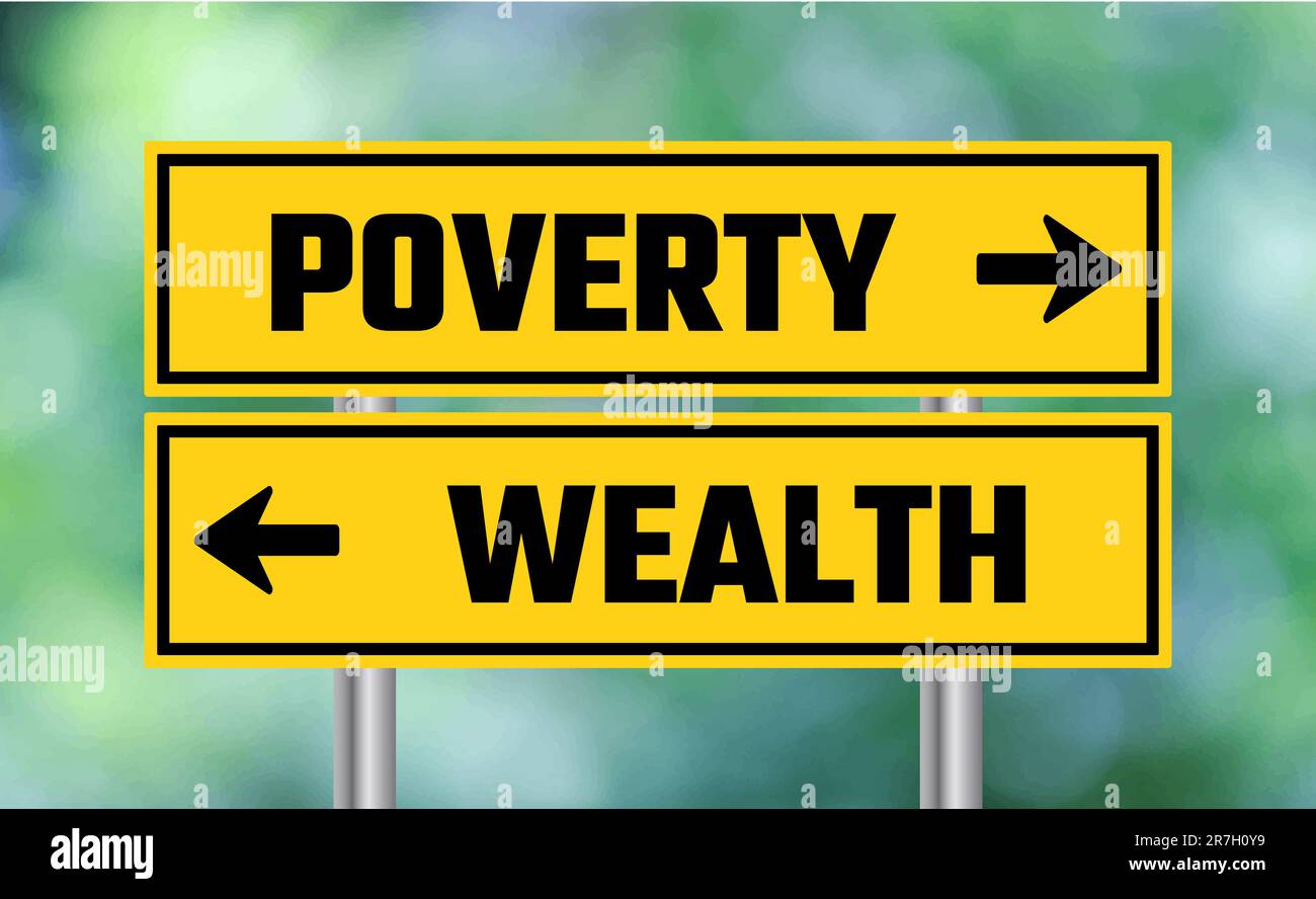 Poverty or wealth road sign on blur background Stock Photo - Alamy