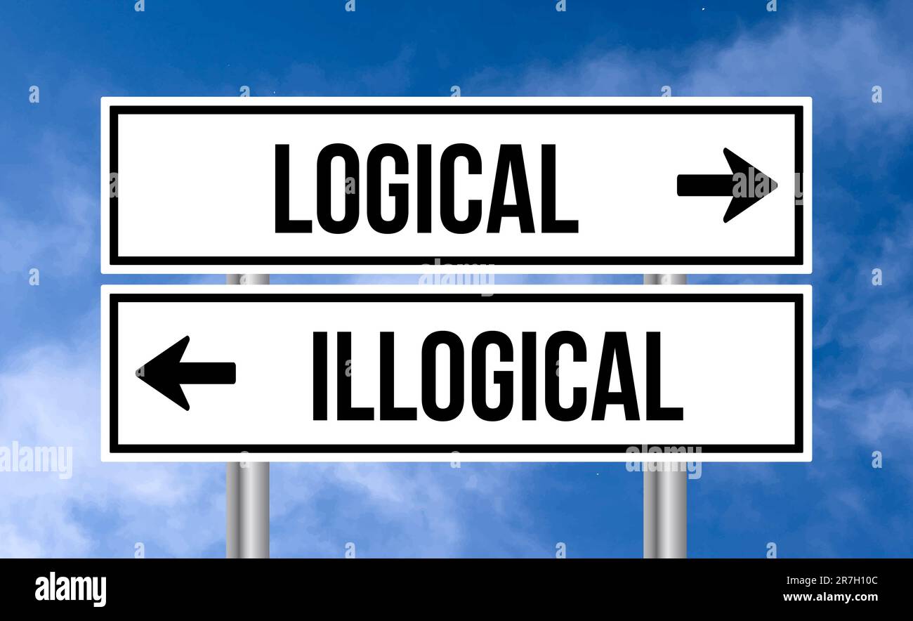Logical or illogical road sign on blue sky background Stock Photo - Alamy