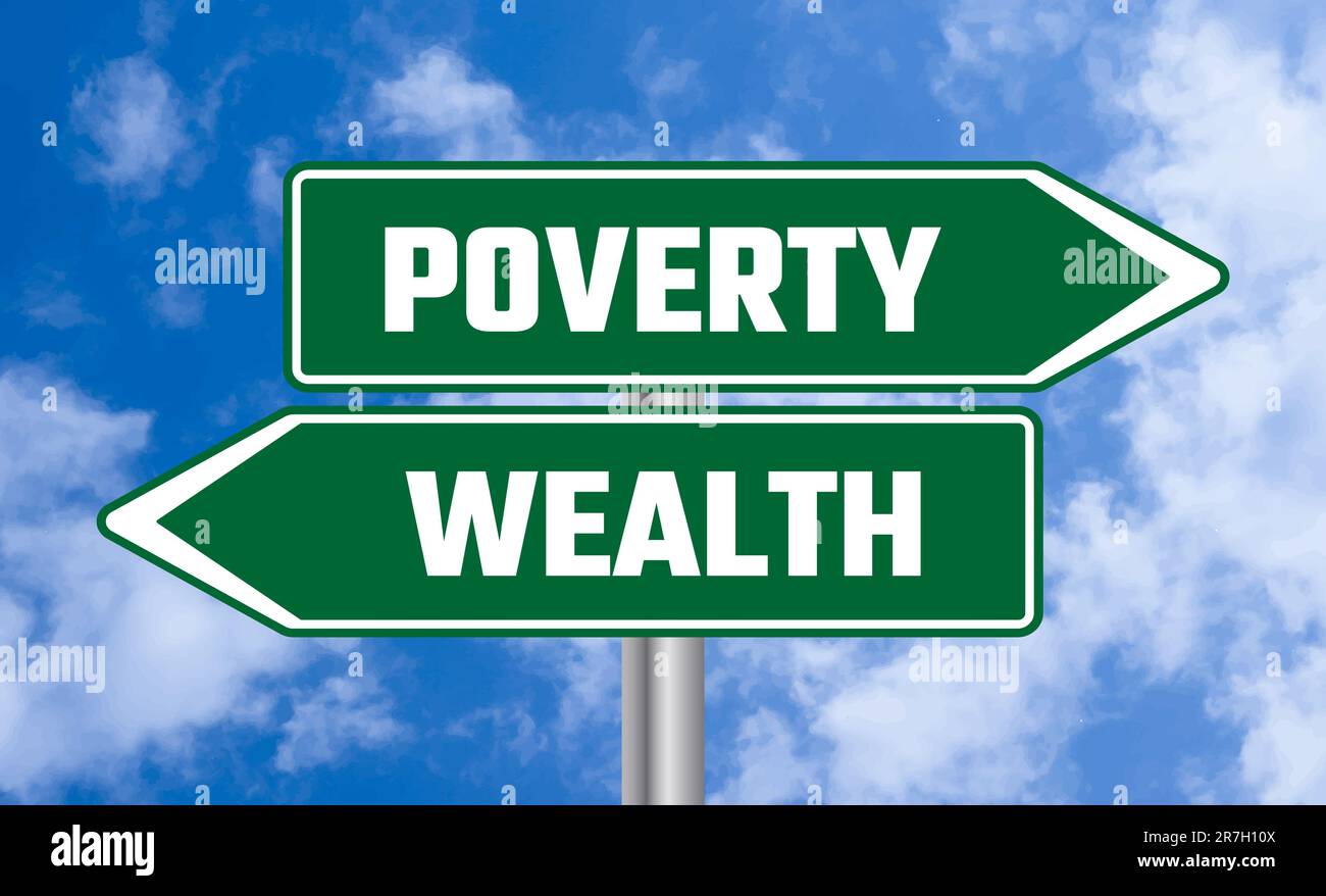 Poverty or wealth road sign on sky background Stock Photo - Alamy
