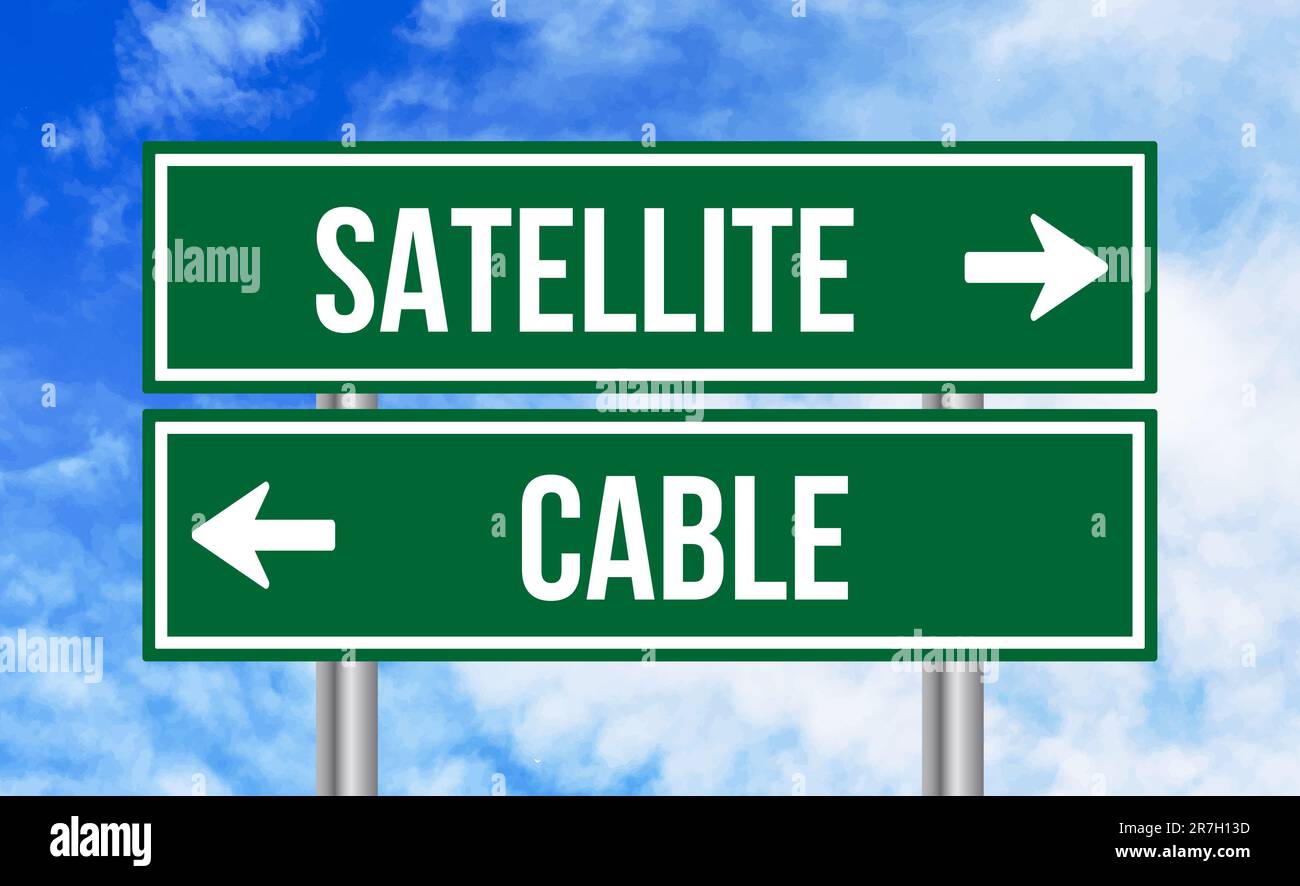 Satellite or cable road sign on cloudy sky background Stock Photo - Alamy