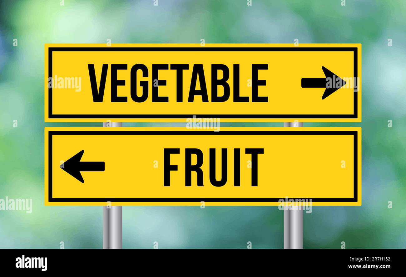 Vegetable or fruit road sign on blur background Stock Photo - Alamy