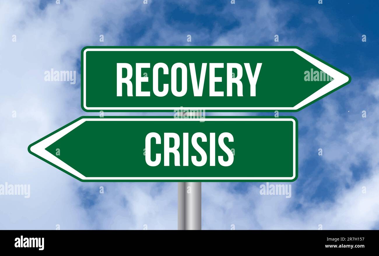 Recovery or crisis road sign on sky background Stock Photo - Alamy