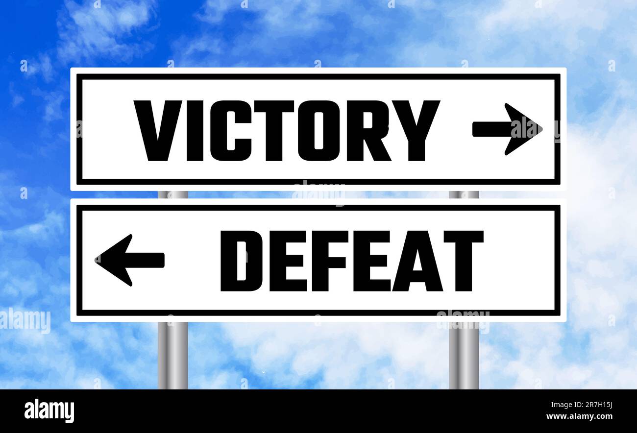 Victory or defeat road sign on sky background Stock Photo - Alamy
