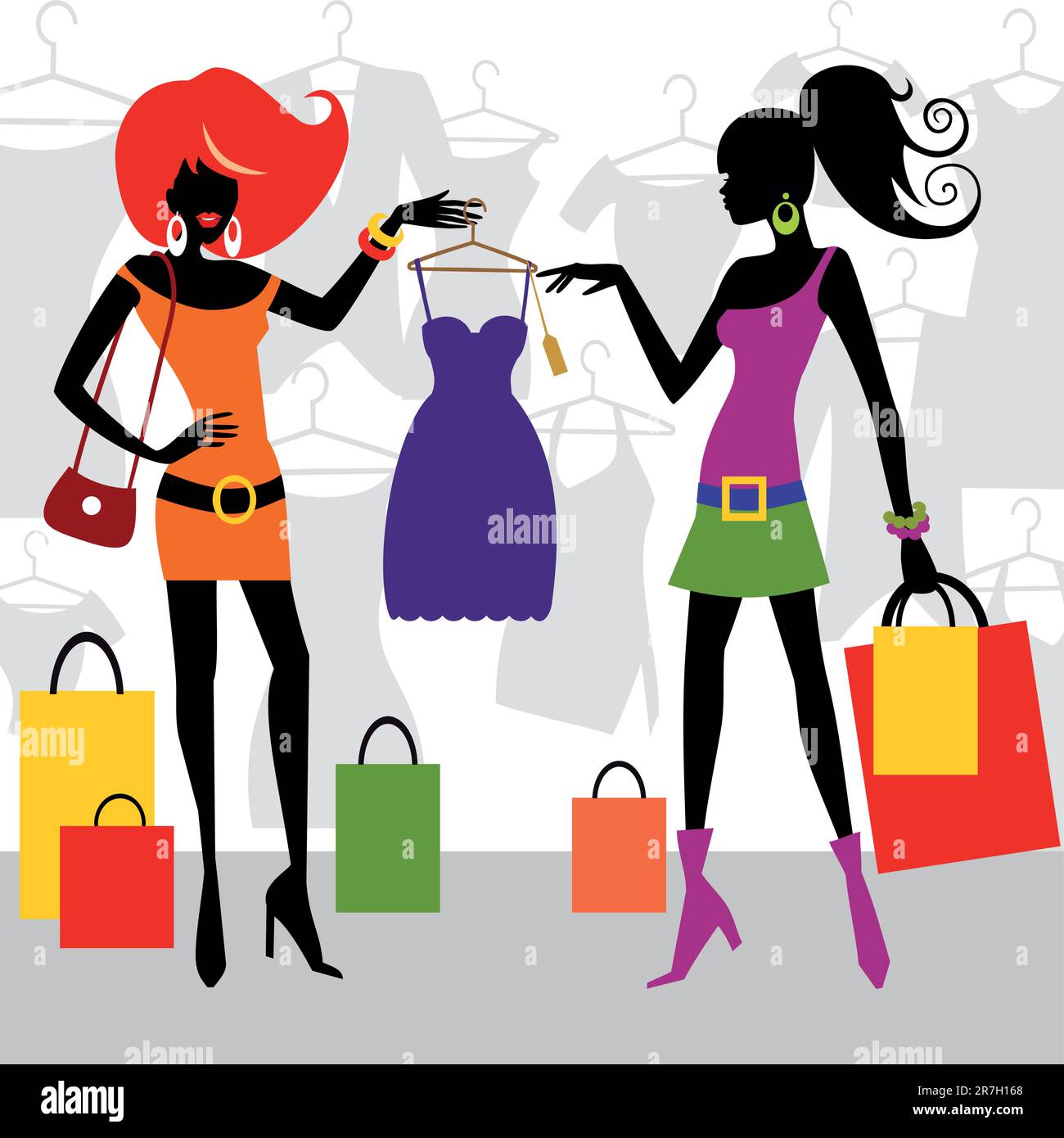 Girls looking at clothes shop Stock Vector Images - Alamy