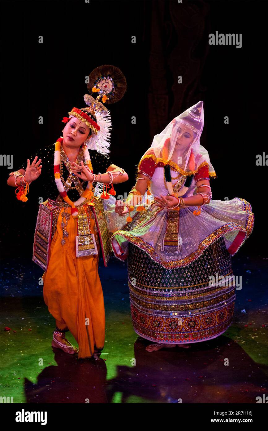 Indian classical dance Manipuri preformance o in Chennai, India. Female ...