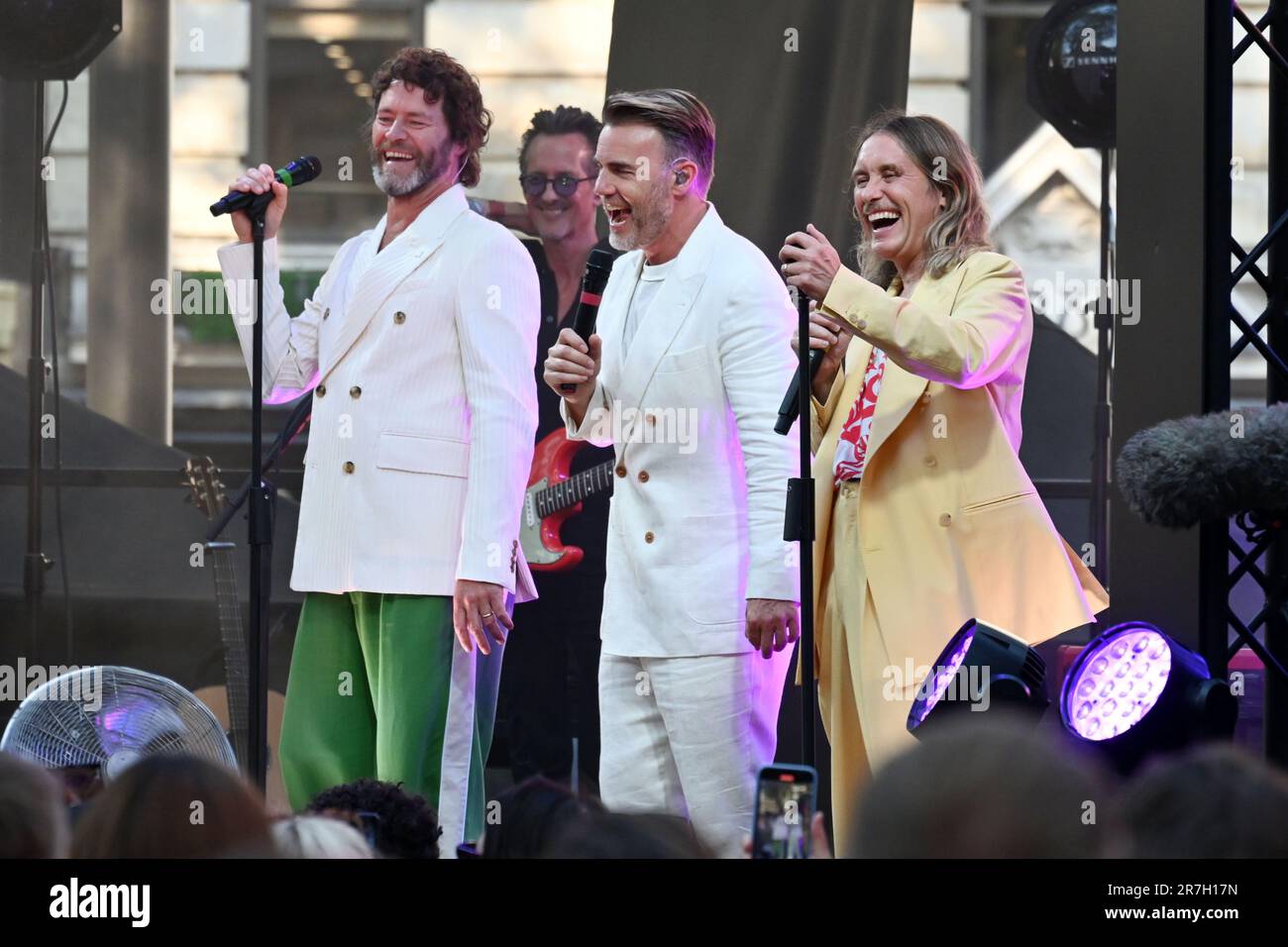 London, UK. 15th June, 2023. Howard Donald, Gary Barlow and Mark Owen ...