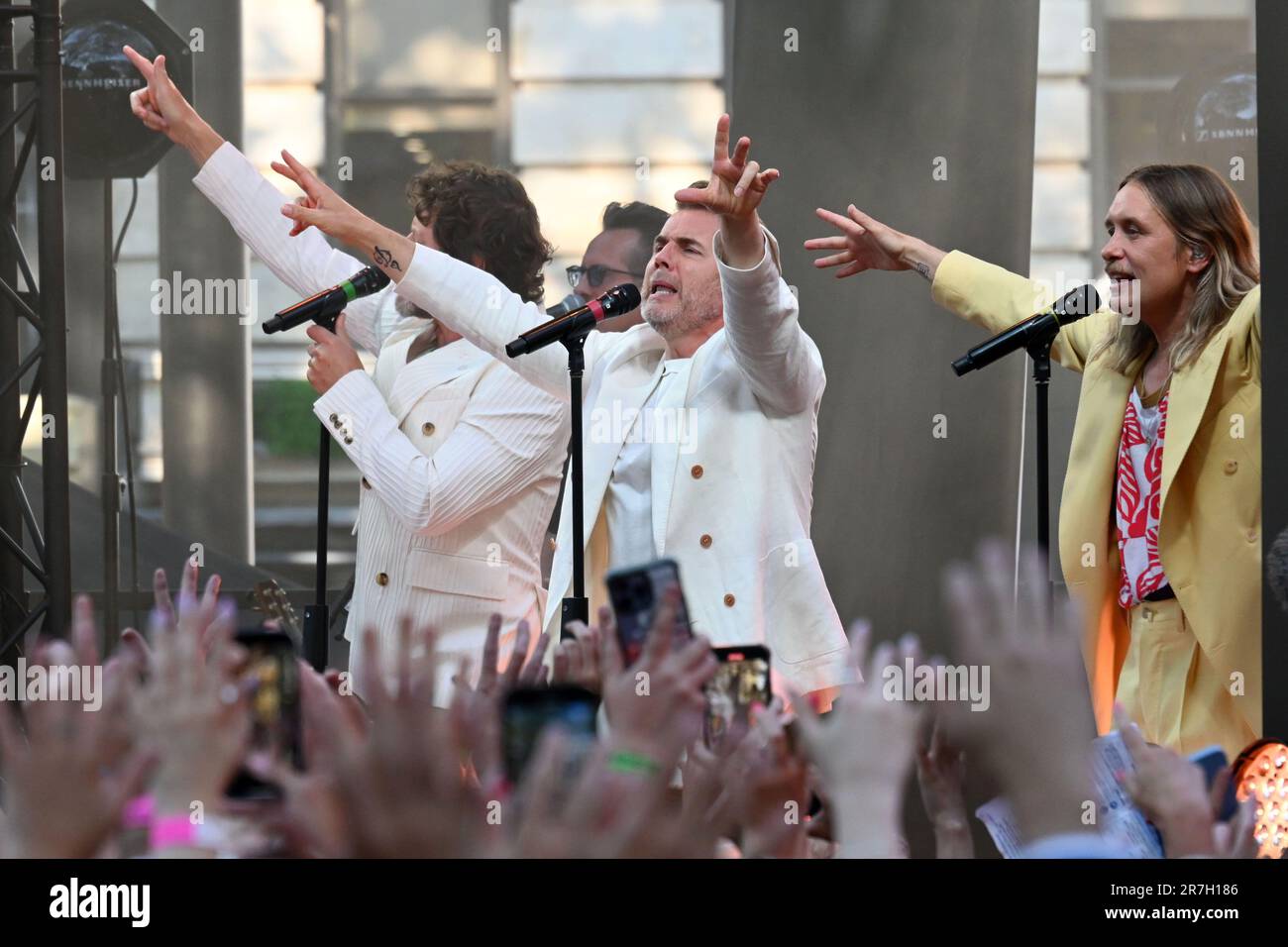 London, UK. 15th June, 2023. Howard Donald, Gary Barlow and Mark Owen ...