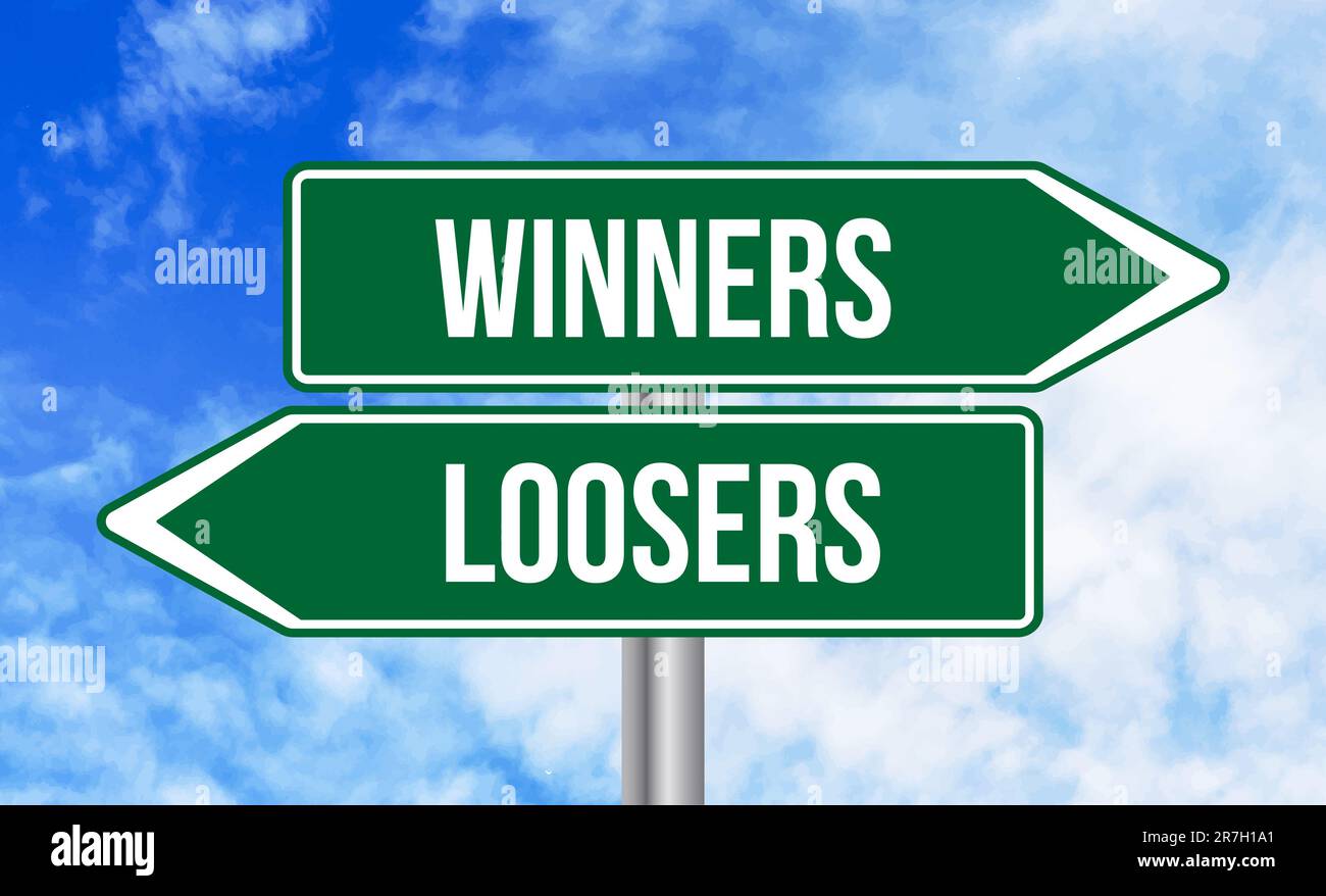 Winners or loosers road sign on blue sky background Stock Photo - Alamy