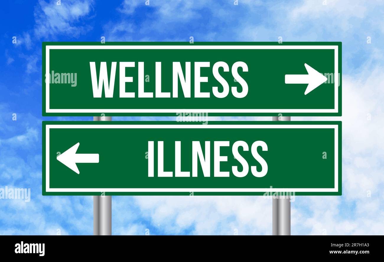 Wellness or illness road sign on sky background Stock Photo - Alamy