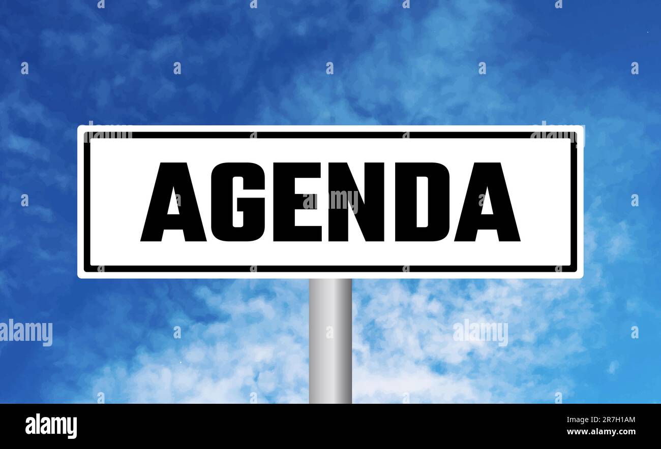 Agenda road sign on cloudy sky background Stock Photo - Alamy