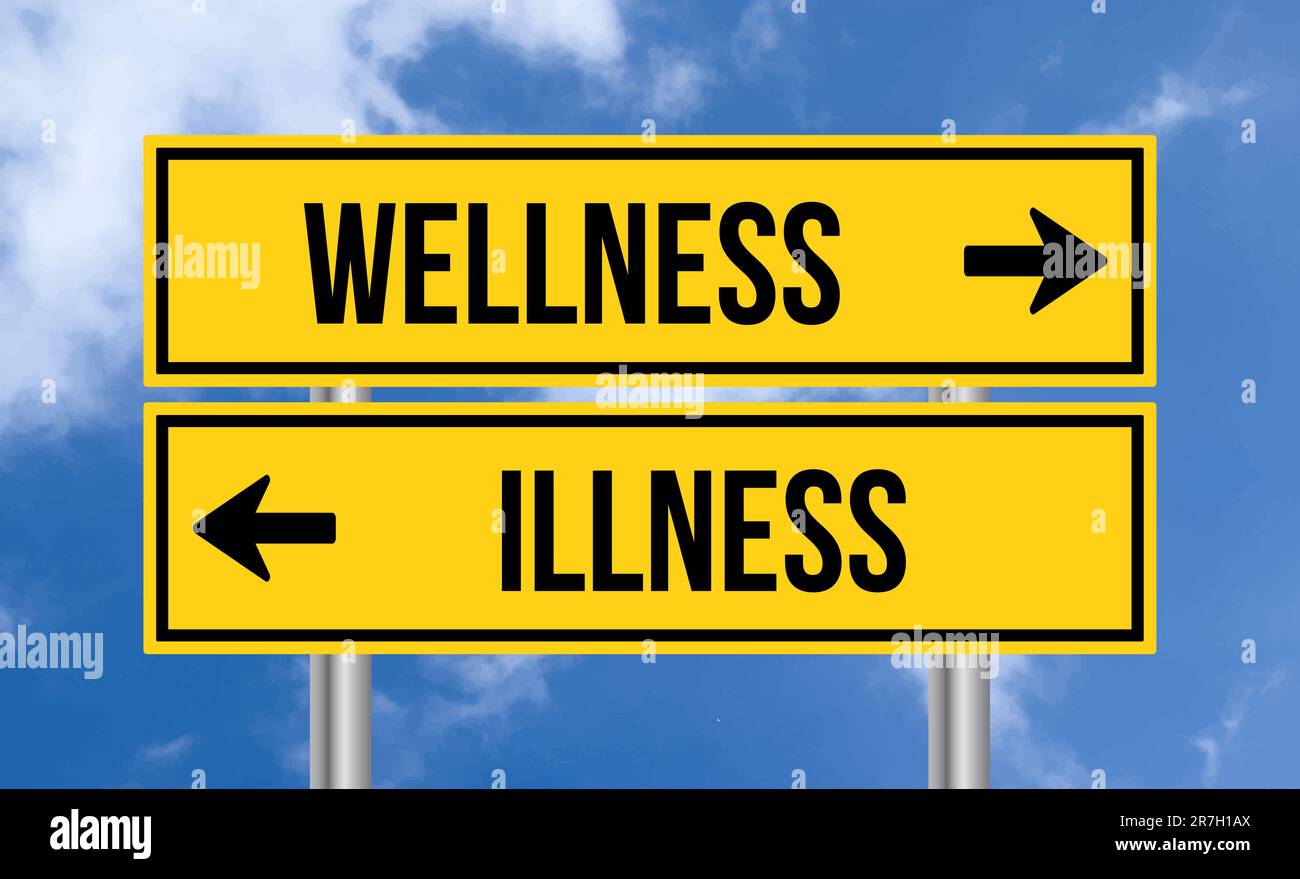 Wellness or illness road sign on sky background Stock Photo - Alamy