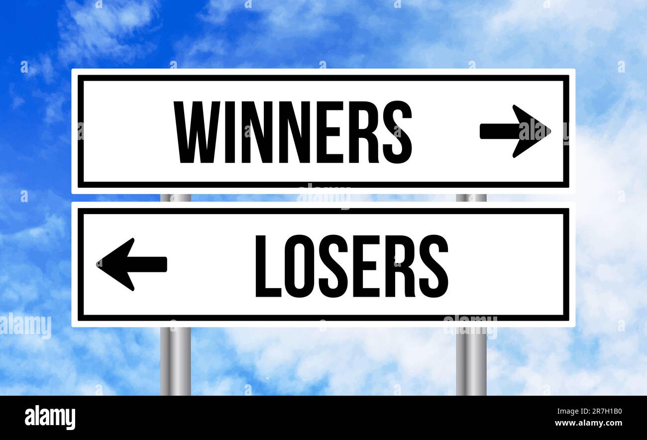Winners or losers road sign on cloudy sky background Stock Photo - Alamy