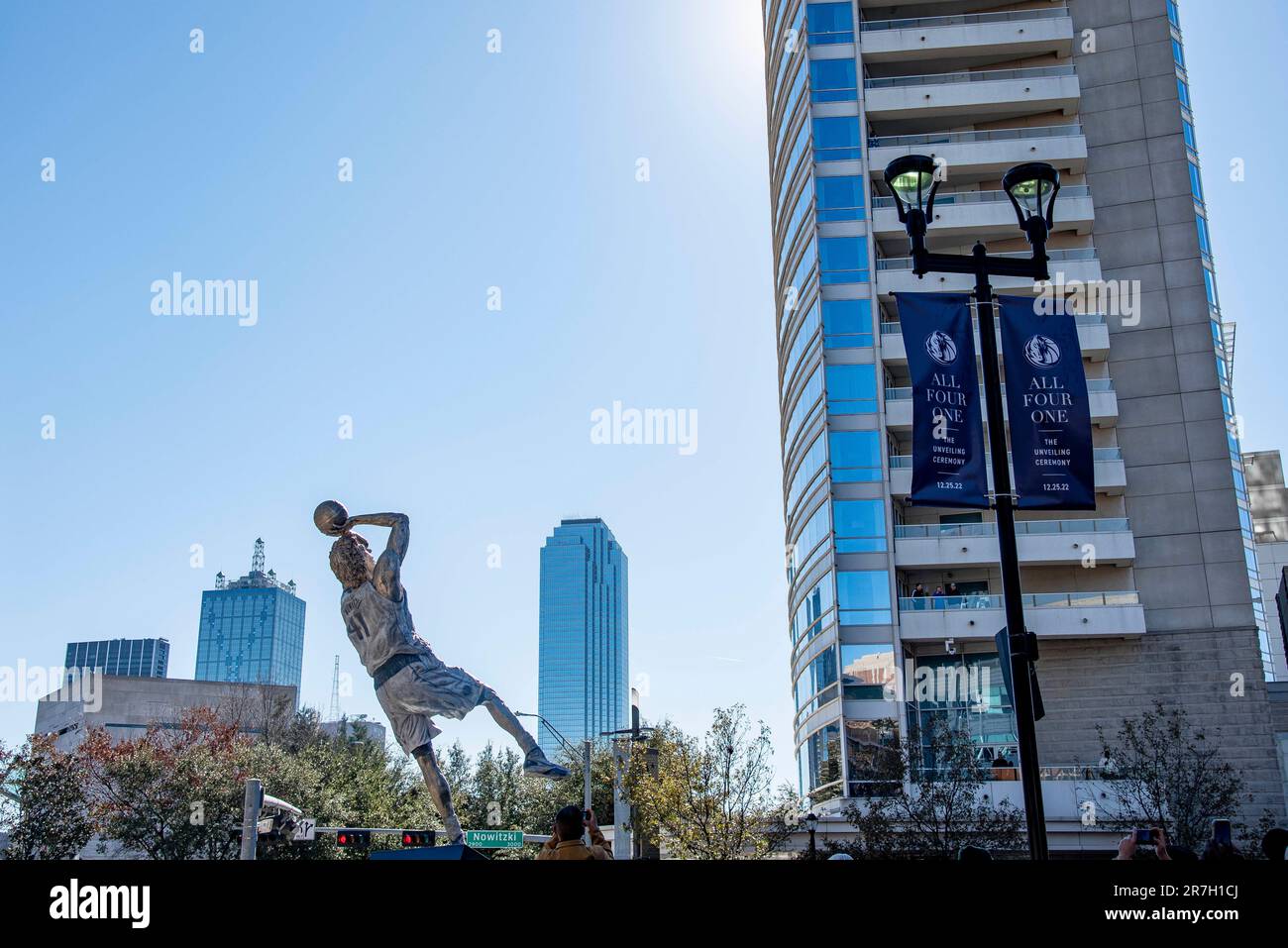 The statue of Dirk Nowitzki stands outside during the "All Four One ...