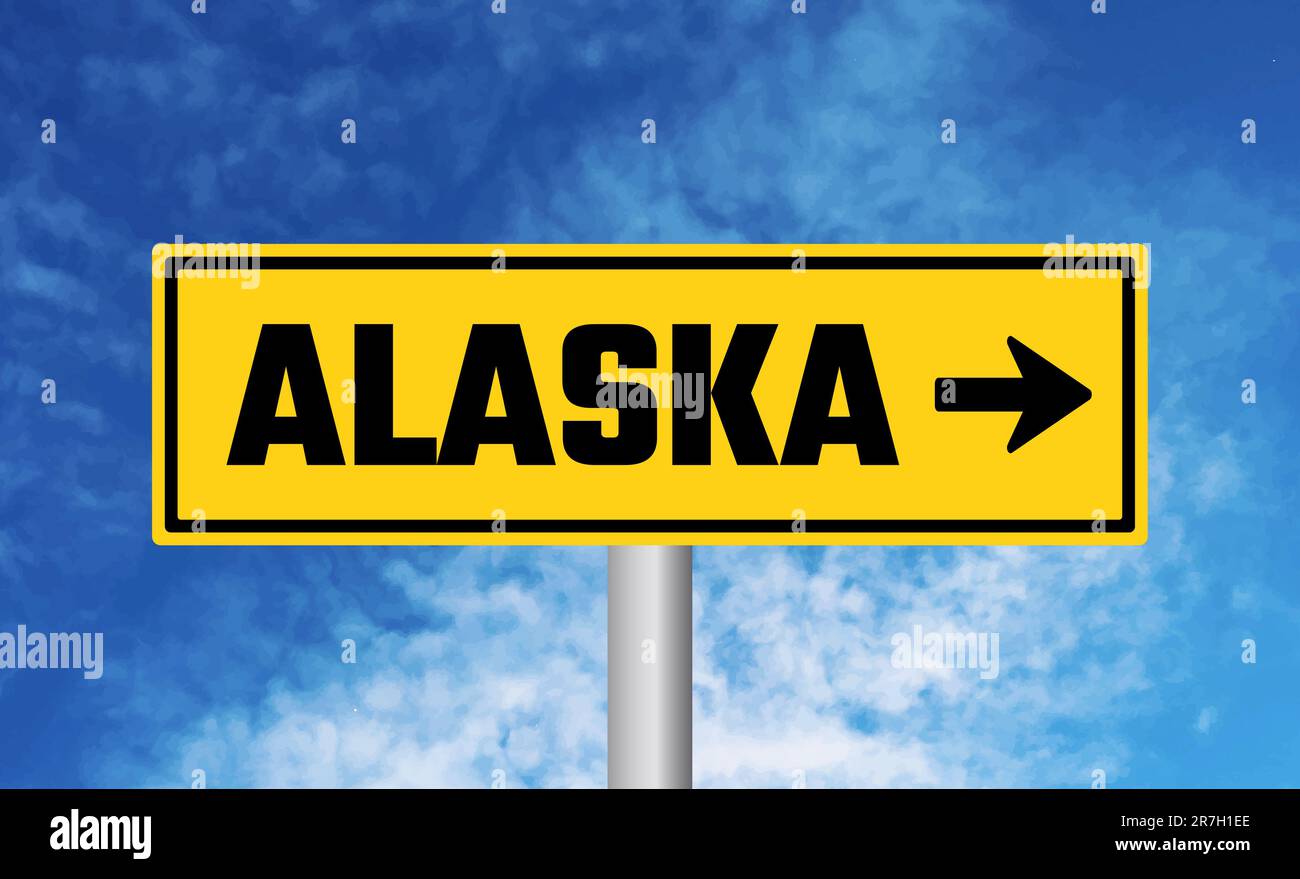 Alaska road sign on sky background Stock Photo - Alamy