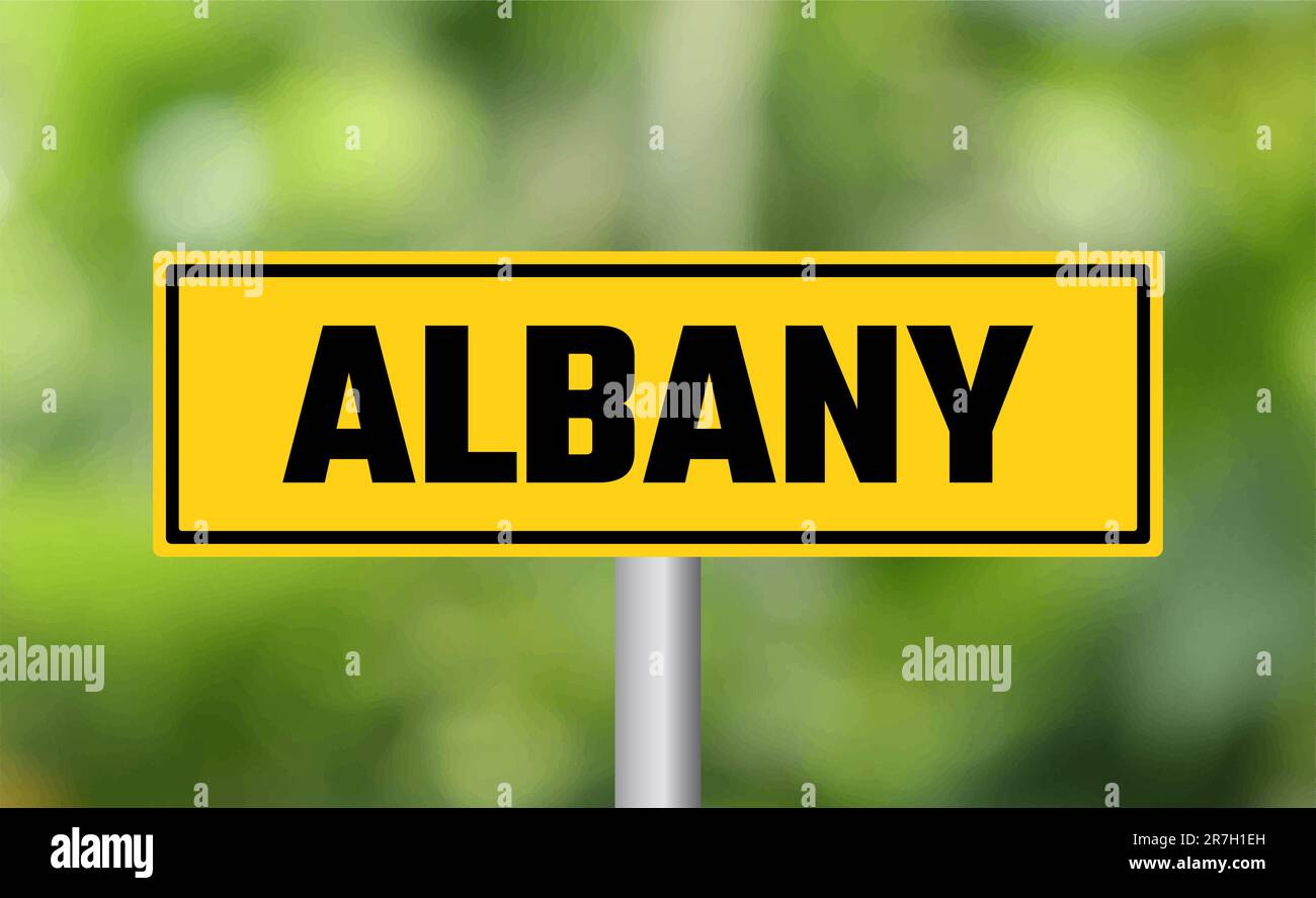 Albany road sign on blur background Stock Photo - Alamy