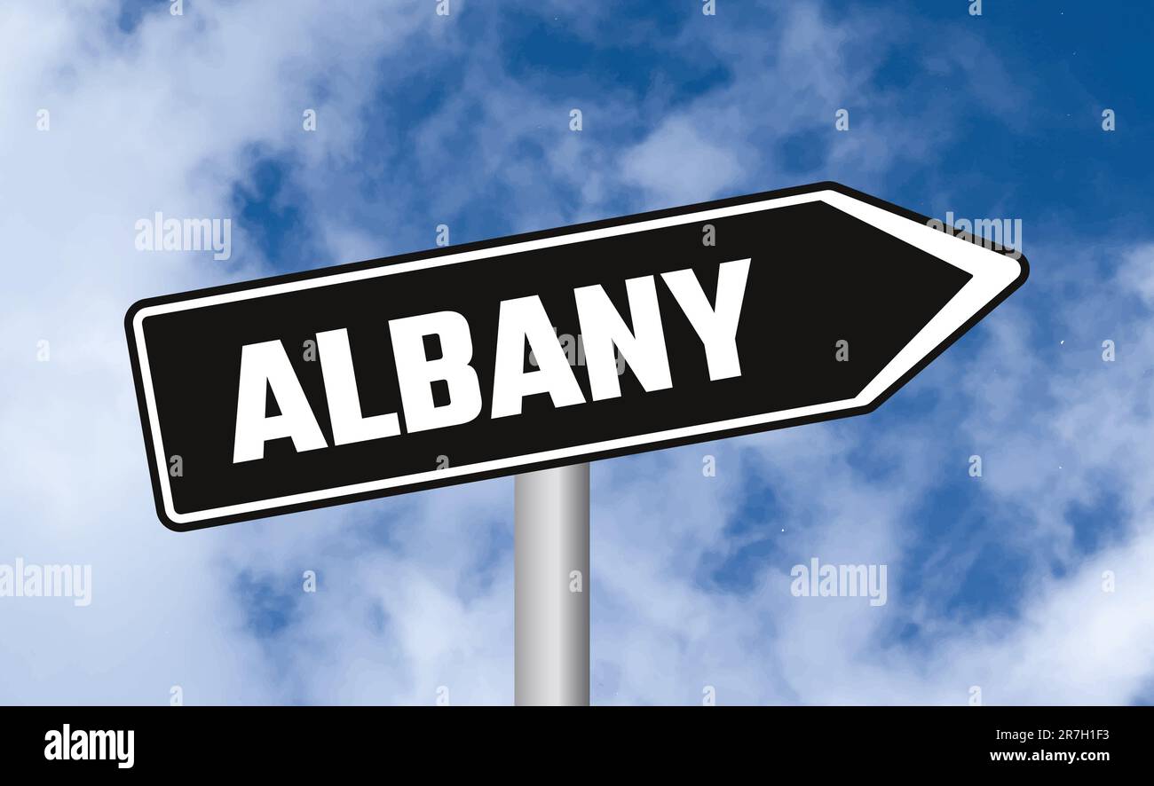 Albany road sign on cloudy sky background Stock Photo - Alamy