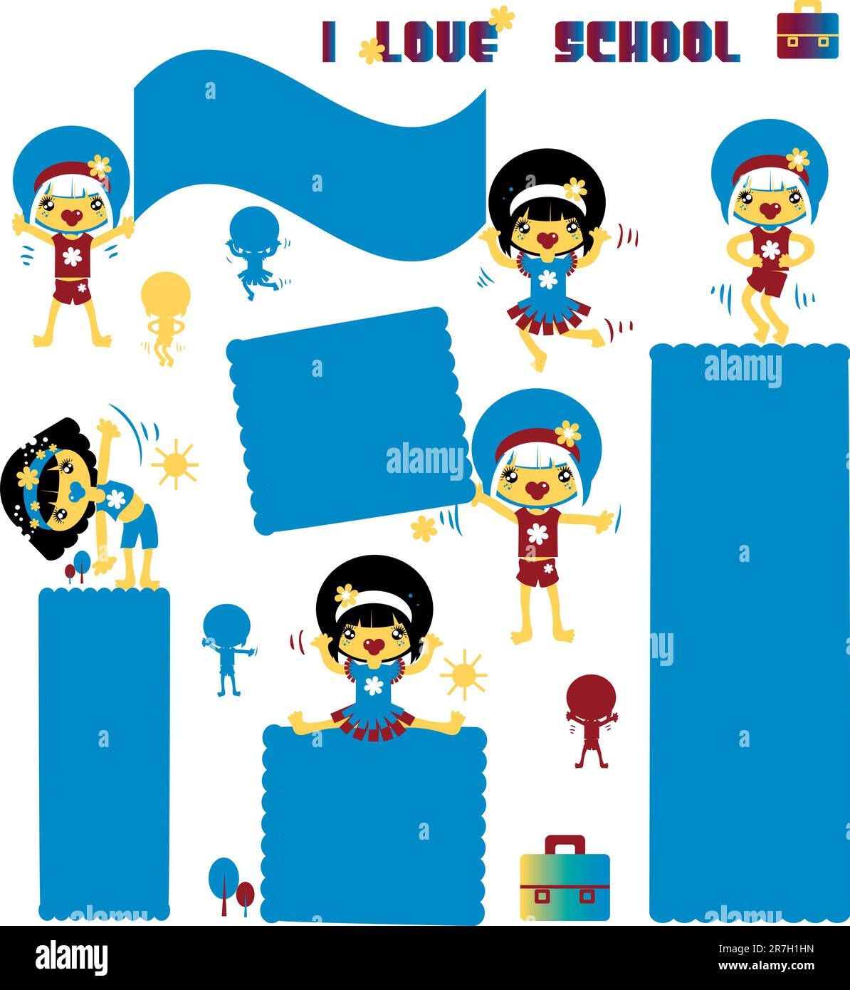 Kids school banners set. Happy active children Stock Vector Image & Art ...