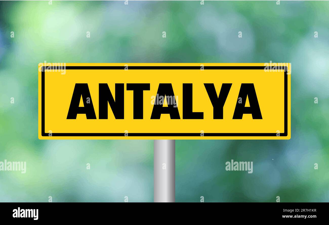 Antalya road sign on blur background Stock Photo - Alamy