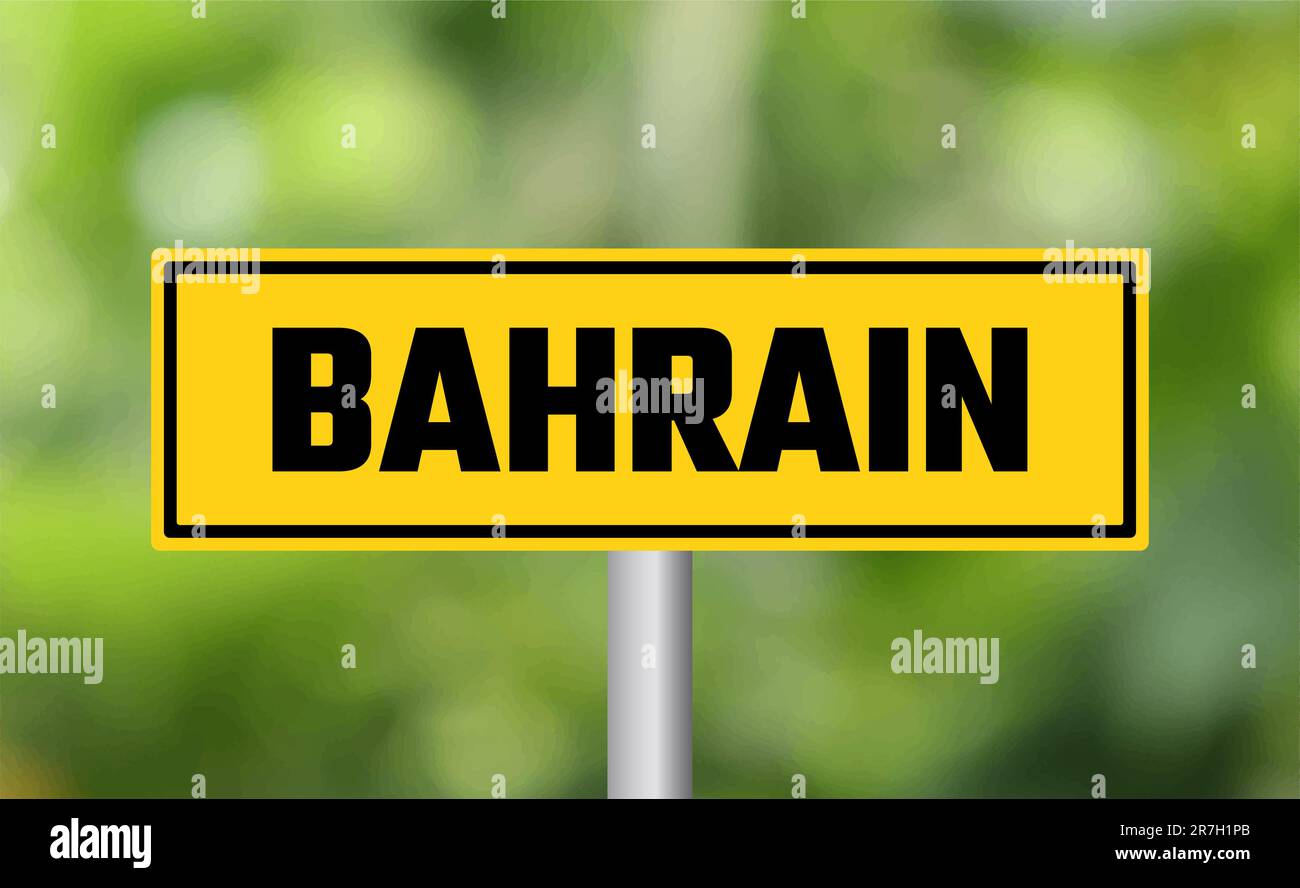 Bahrain road sign on blur background Stock Photo - Alamy