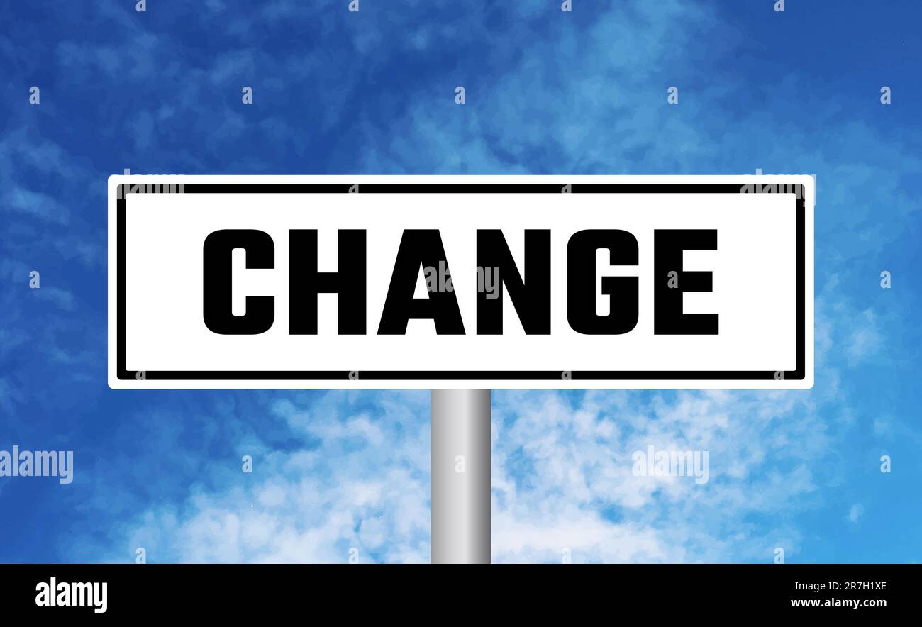 Change road sign on blue sky background Stock Photo - Alamy