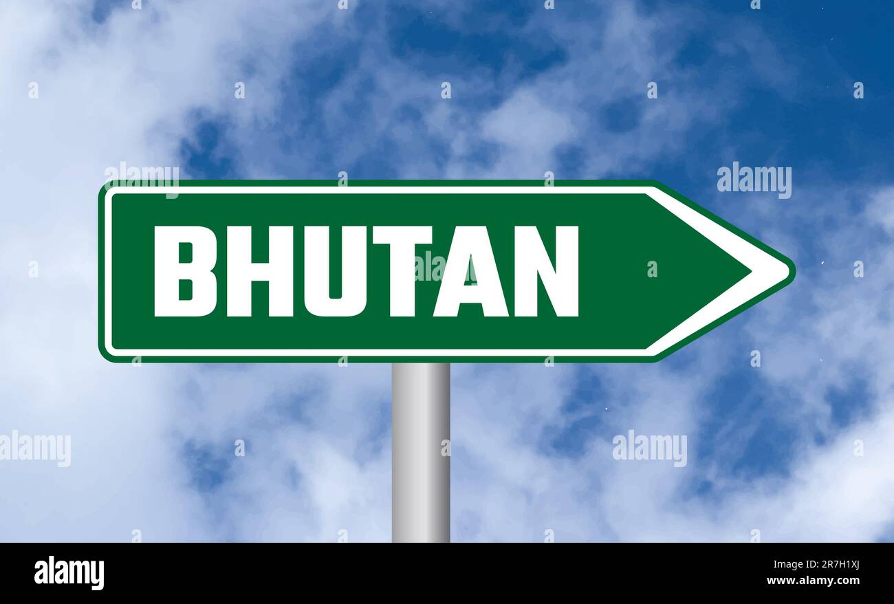 Bhutan road sign on sky background Stock Photo - Alamy