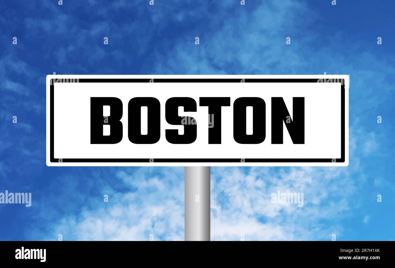 Boston road sign on sky background Stock Photo - Alamy