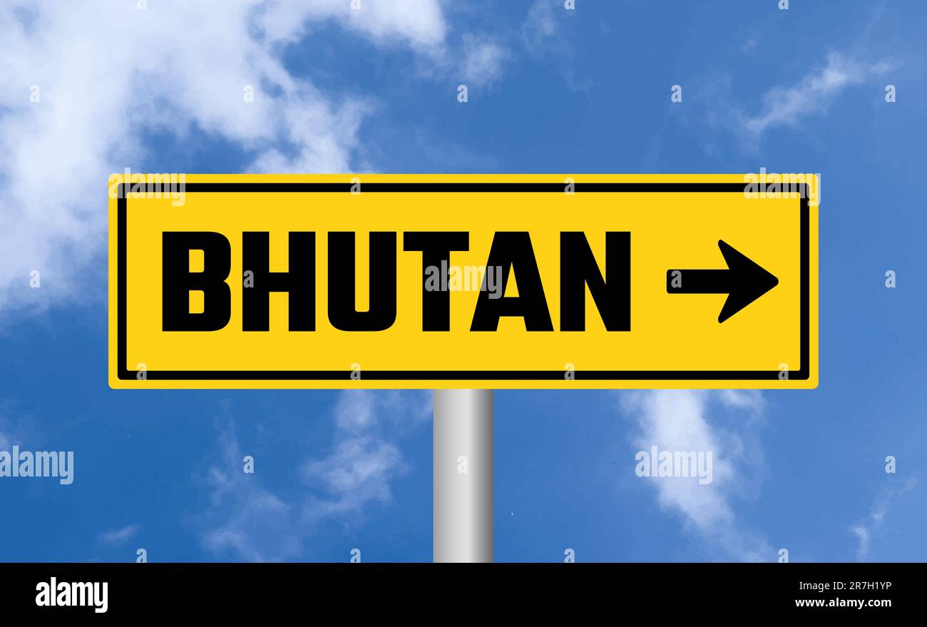Bhutan road sign on sky background Stock Photo - Alamy
