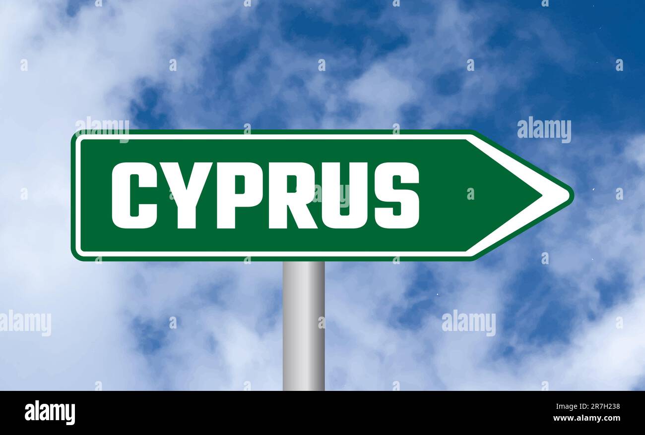 Cyprus road sign on sky background Stock Photo - Alamy